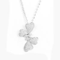 China 1.73g Sterling Silver Heart Bow Pendant with 2g AAA Cubic Zirconia Stones - Romantic Jewelry with Multiple Plating Options for sale