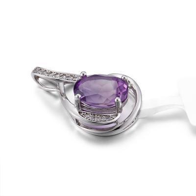 China 925 Sterling Silver Amethyst Pendant with 1.61g Weight and AAA+ Cubic Zirconia February Birthstone Bridal Jewelry for sale