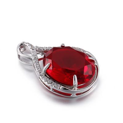 China 2.21g 925 Silver Ruby Pendant Necklace with Pear Shape and AAA+ Cubic Zirconia - Custom Logo Available for sale