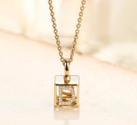 China 0.03ct 18K Gold Diamond Necklace with 3D Cube Initial Pendant - 3.3g Total Weight and 40+5cm Chain Length for sale