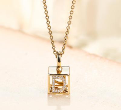 China 0.03ct 18K Gold Diamond Necklace with 3D Cube Initial Pendant - 3.3g Total Weight and 40+5cm Chain Length for sale