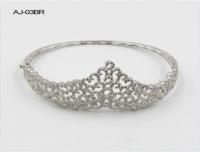 China CZ 925 Sterling Silver Triangle Crown Bangle Bracelet 12.2g with Multiple Plating Options for Women for sale