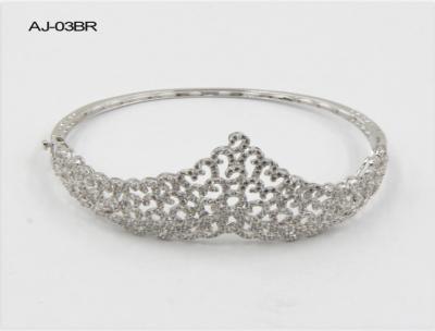 China CZ 925 Sterling Silver Triangle Crown Bangle Bracelet 12.2g with Multiple Plating Options for Women for sale
