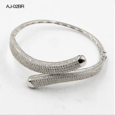 China 12.57g 925 Sterling Silver Bangle with Cubic Zirconia Two Lines Design - 13.5g Weight, Multiple Plating Options for sale