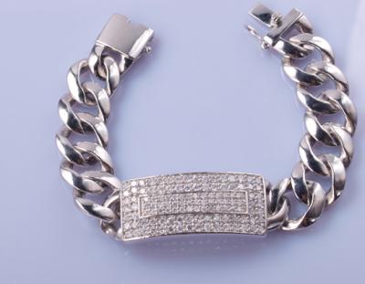China 925 Sterling Silver Cubic Zirconia Men's Bracelet - 48g Weight, Anti-Allergic, Custom Engraving Available for sale