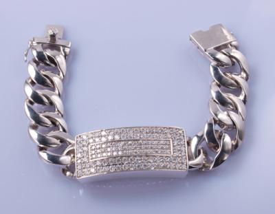 China 75g 18cm Cuban Link Bracelet in 925 Sterling Silver with CZ Stone Inlay - Anti-Allergic Men's Jewelry for sale