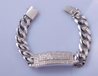 China 30g 925 Sterling Silver Cuff Bracelet for Men 17cm Anti-Allergic with CZ Stones for sale