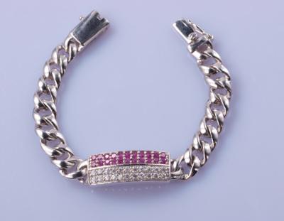 China 13.5cm 925 Silver CZ Bracelet with AAA+ Grade Cubic Zirconia - 14g Weight, Pinky White Design for sale