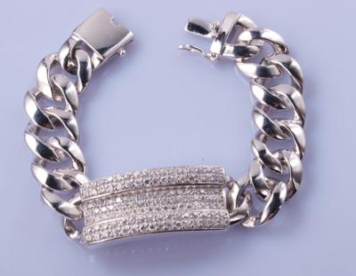 China 50g 925 Sterling Silver CZ Bracelet 17cm Michael Kors Style Business Men's Jewelry with Custom Logo for sale