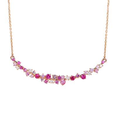 China 3.2g 18K Gold Red Ruby Floral Cluster Necklace with 0.15ct Diamonds and 45cm Adjustable Chain for sale