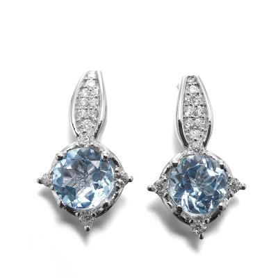 China 4.1g Sterling Silver Aquamarine Drop Earrings with Circle Sky Blue Topaz - S925 Stamped Anti-Allergic for sale
