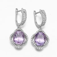 China 3.3g 925 Sterling Silver Amethyst Earrings with Clover Frame Design - February Birthstone Jewelry for sale