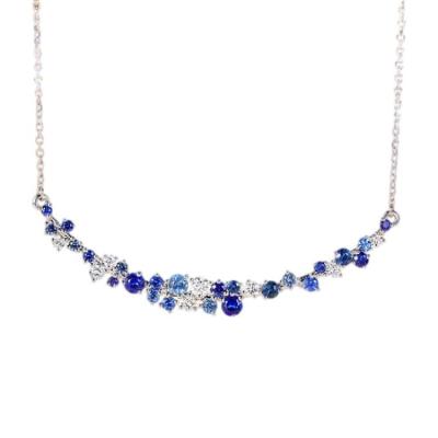 China Girls 40+5cm Chain Sapphire Cluster Necklace with 0.22ct Diamond and 1.0ct Sapphire Flower Pendant in 18K Gold for sale