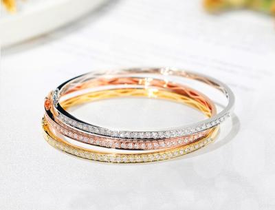 China 3.0mm 18K Gold Diamond Bangle with 1.00ct VS Clarity F-G Color Round Brilliant Cut Diamonds for sale