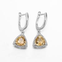 China 3.8g 925 Sterling Silver Citrine Topaz Earrings - Lemon Yellow Gemstone Triangle Design for sale