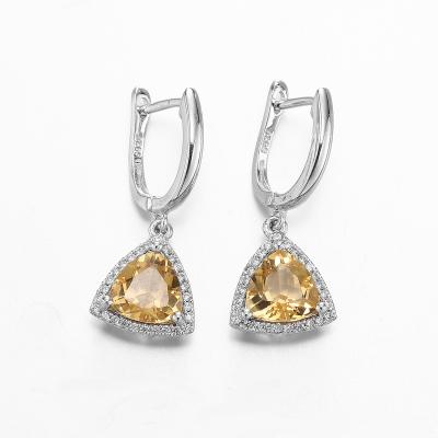China 3.8g 925 Sterling Silver Citrine Topaz Earrings - Lemon Yellow Gemstone Triangle Design for sale