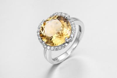 China 3.7g 925 Sterling Silver Citrine Gemstone Ring with PVD Plating Options - Model 7390R for sale