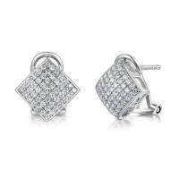 China Mirror Polished Square Screw Back Earrings 1.1mm AAA+ Cubic Zirconia 925 Sterling Silver for sale