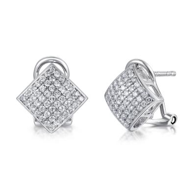 China Mirror Polished Square Screw Back Earrings 1.1mm AAA+ Cubic Zirconia 925 Sterling Silver for sale