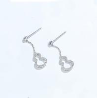 China 18K Gold Diamond Dangle Earrings 1.0g with 0.20ct VS F-G Diamonds - Gourd Shaped Engagement Gift for sale