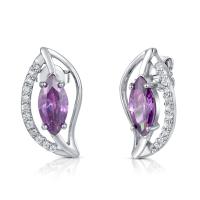 China Yujinfu 925 Sterling Silver Leaf Earrings with 0.89g Purple Diamond AAA+ CZ Stones for Women for sale