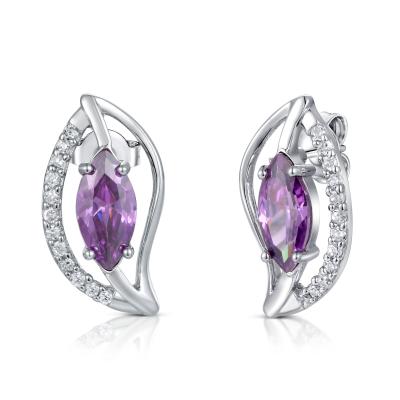 China Yujinfu 925 Sterling Silver Leaf Earrings with 0.89g Purple Diamond AAA+ CZ Stones for Women for sale