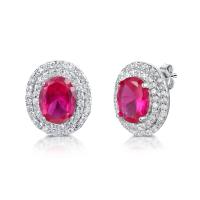 China 925 Sterling Silver Oval Diamond Stud Earrings with AAA+ CZ Stones and Champagne Zirconium Center - 30pcs MOQ for sale