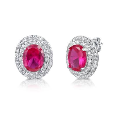 China 925 Sterling Silver Oval Diamond Stud Earrings with AAA+ CZ Stones and Champagne Zirconium Center - 30pcs MOQ for sale