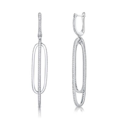 China Noble 925 Silver CZ Earrings with Freshwater Pearls - 1.90g Long Oval Design, Multiple Plating Options for sale
