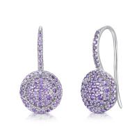 China Purple 925 Silver CZ Earrings with 144 AAA+ Stones - 3.40g Weight MicroPave Setting Round Design for sale