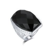 China Square 925 Silver Black Agate Gemstone Ring with 8.87g Stone Weight and Rhodium Plating for Trendy Jewelry Collections for sale
