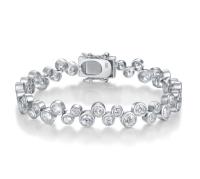 China Round CZ Chain Link Charm Bracelet 925 Sterling Silver 7.2 Inch For Women for sale