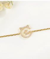 China 18K Gold Diamond Kitten Nameplate Bracelet 0.11ct 17cm Length Custom Engagement Jewelry AU750 for sale