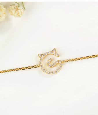 China 18K Gold Diamond Kitten Nameplate Bracelet 0.11ct 17cm Length Custom Engagement Jewelry AU750 for sale