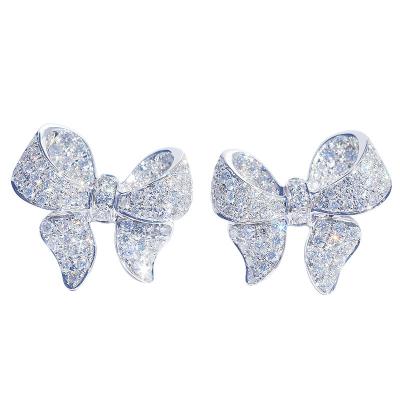 China Platinum Diamond Bow Stud Earrings 0.10ct VS Clarity 4.5g 18K Gold Custom Jewelry for sale