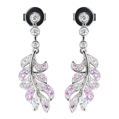 China Custom 18K White Gold Feather Diamond Stud Earrings 0.38ct VS Clarity F-G Color 2.2g Weight for sale