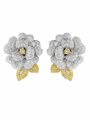 China 0.33ct Camellia Flower Diamond Earrings in 18k White Gold with 9.5g Metal Weight and VS Clarity for sale