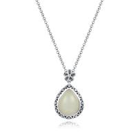 China 12x15mm Pear-Shaped White Jade Flower Lock Pendant with 3.93g 925 Silver Rhodium Plating for sale