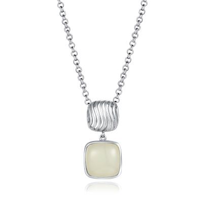 China 12×12mm Cushion White Jade 925 Silver Pendant with 3.23g Rhodium Plating - Anti-Allergic Jewelry for sale