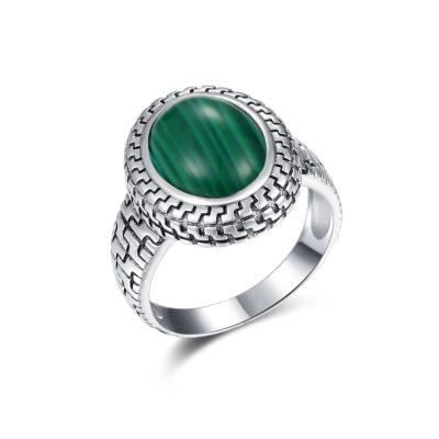 China 925 Silver Malachite Engagement Ring with 4.75g Weight and Oval Egg-Shaped Gemstone for Women for sale