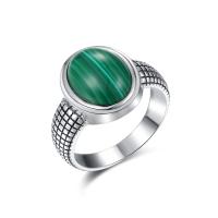 China 925 Sterling Silver Malachite Ring 5.02g Round Gemstone Women's Wedding Engagement Jewelry Rhodium Plated for sale