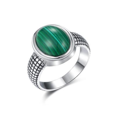 China 925 Sterling Silver Malachite Ring 5.02g Round Gemstone Women's Wedding Engagement Jewelry Rhodium Plated for sale
