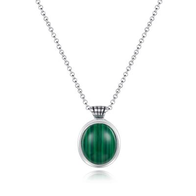 China 925 Sterling Silver Malachite Pendant 13x15mm Oval Shape with 3.0g Weight for Women's Jewelry for sale