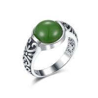 China 10x10mm Round Dark Green Jade 925 Silver Gemstone Ring with 5.23g Weight and Rhodium Plating for sale