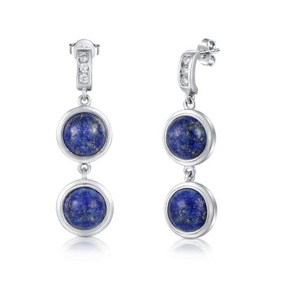 China 8x8mm Lapis Lazuli Sterling Silver Drop Earrings with AAA+ Cubic Zirconia - 925 Silver Birthstone Jewelry for sale
