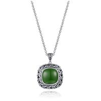 China 9.48g 925 Silver Green Jade Pendant with 14x14mm Cushion Stone and Rhodium Plating for sale