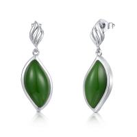 China 8.5x16mm Marquise Green Jade 925 Sterling Silver Earrings with Rhodium Plating - Hypoallergenic Gemstone Jewelry for sale