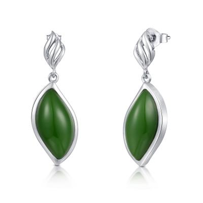 China 8.5x16mm Marquise Green Jade 925 Sterling Silver Earrings with Rhodium Plating - Hypoallergenic Gemstone Jewelry for sale