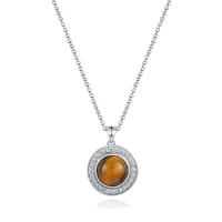 China Yujinfu 925 Silver Tiger's Eye Gemstone Pendant 12×12mm with Rhodium Plating for Women for sale