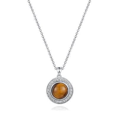 China Yujinfu 925 Silver Tiger's Eye Gemstone Pendant 12×12mm with Rhodium Plating for Women for sale